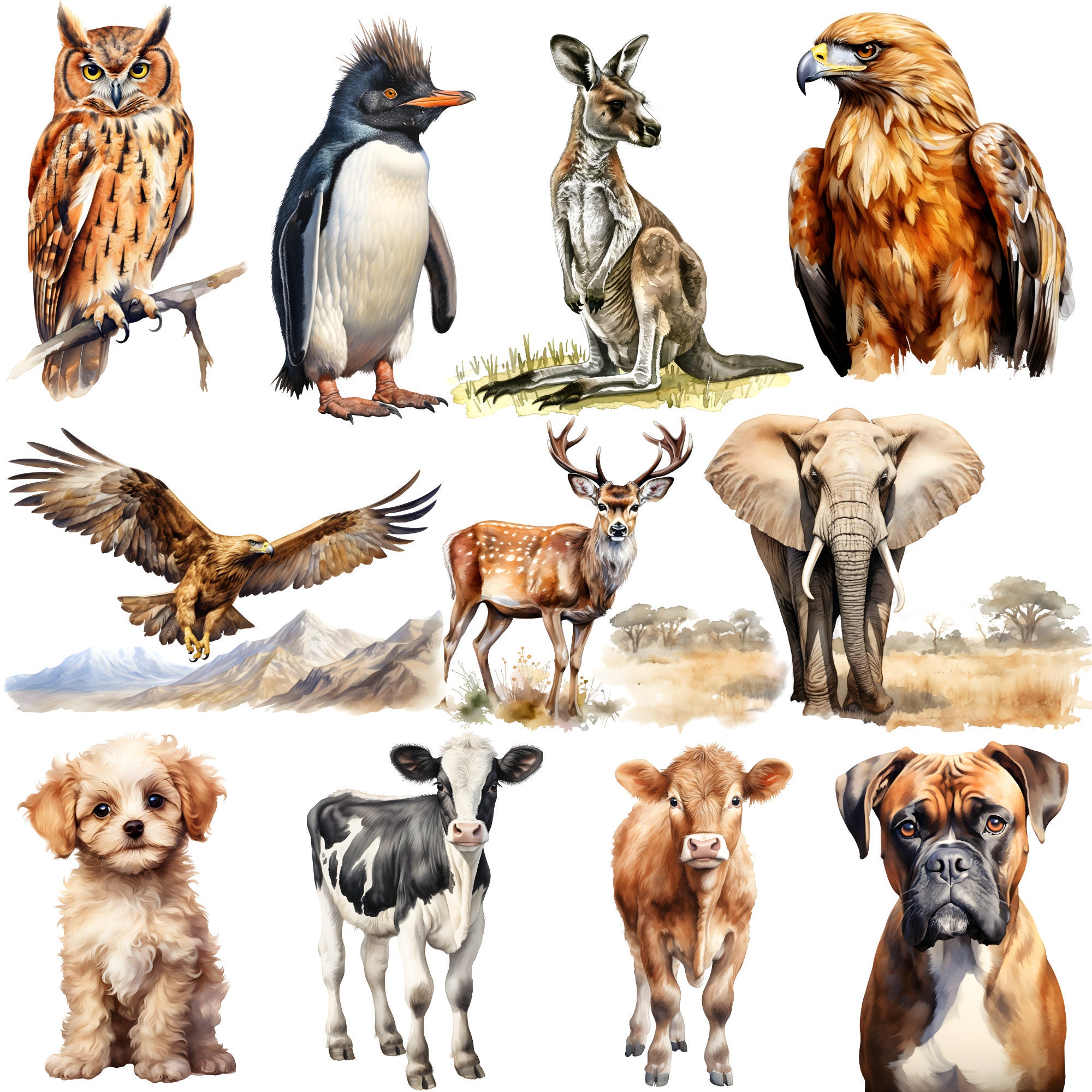 Watercolor Animals Clipart Bundle, Animal Png, Wild Animals, Farm ...