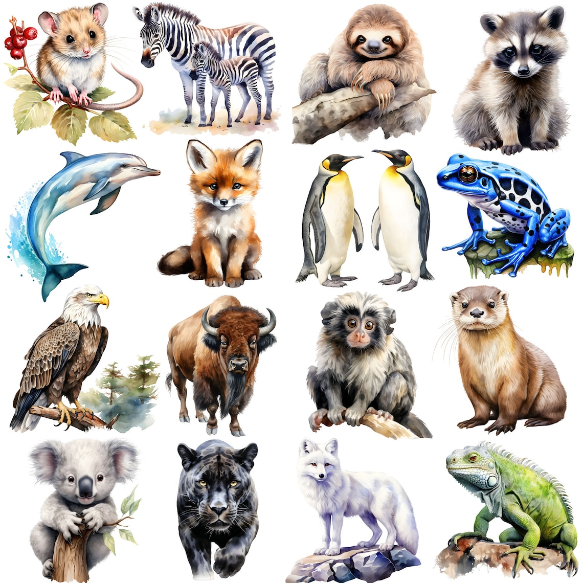 Watercolor Animals Clipart Bundle, 150 Images of Wild Animal of the ...