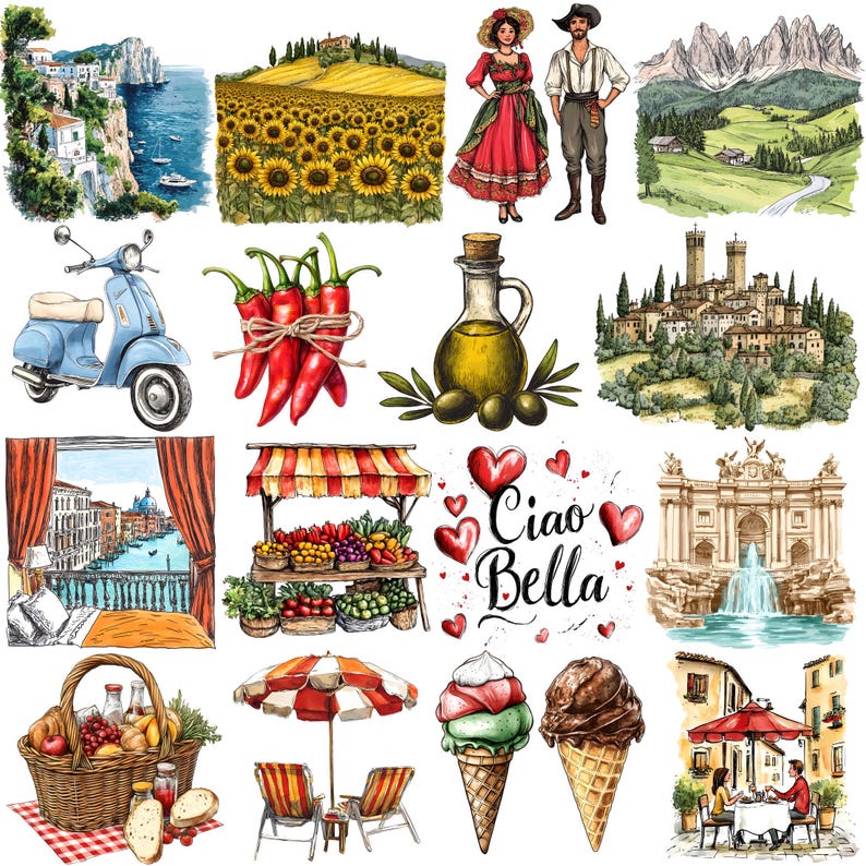 Italy Clipart Bundle, Italian Png, Travel Clipart, Italy Png, Travel ...