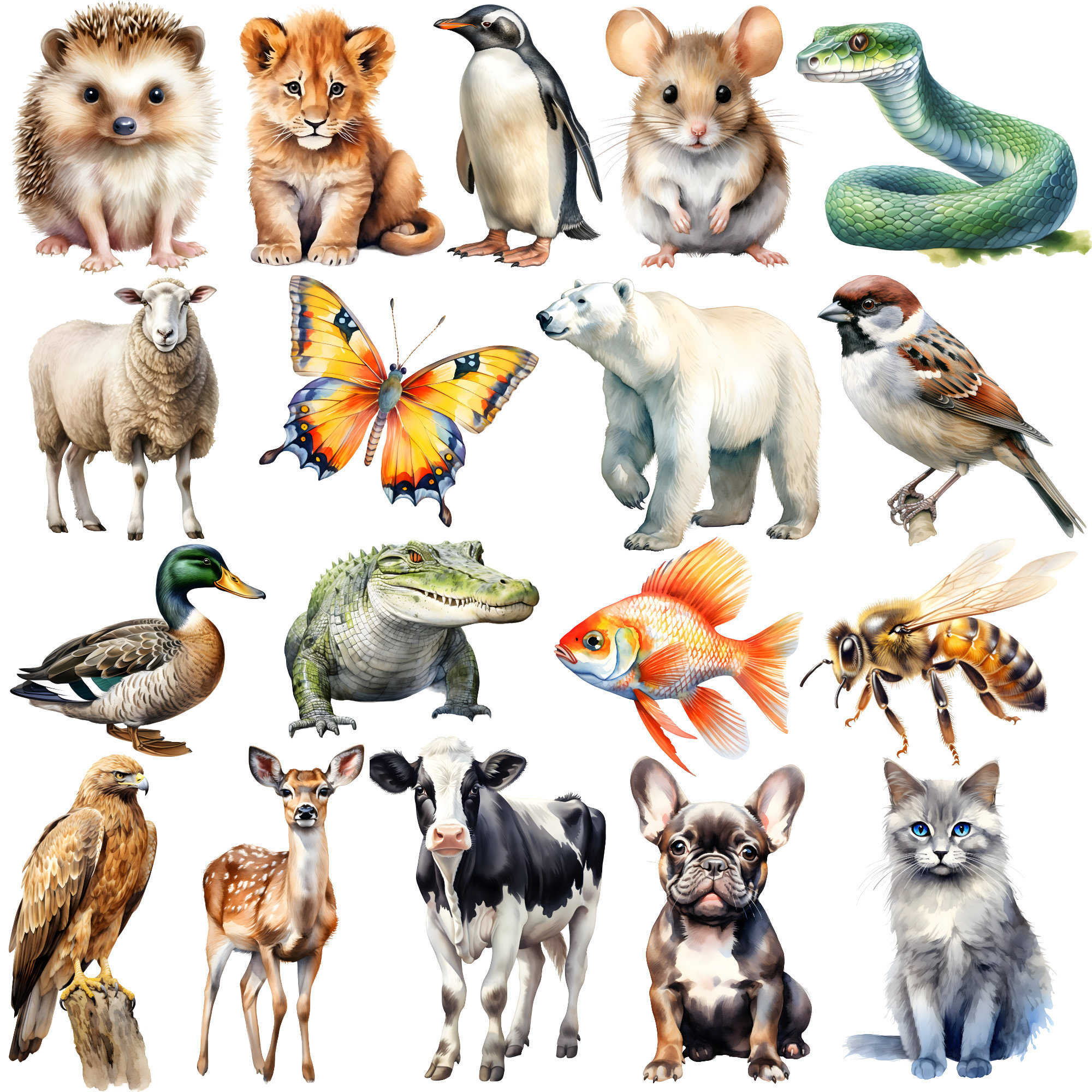 Watercolor Animals Clipart Bundle, Animal Png, Wild Animals, Farm ...