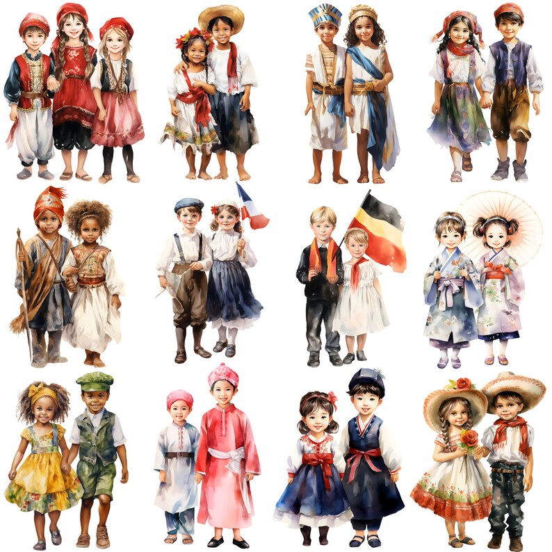 Kids of the World Watercolor Clipart Bundle, Children of the World ...