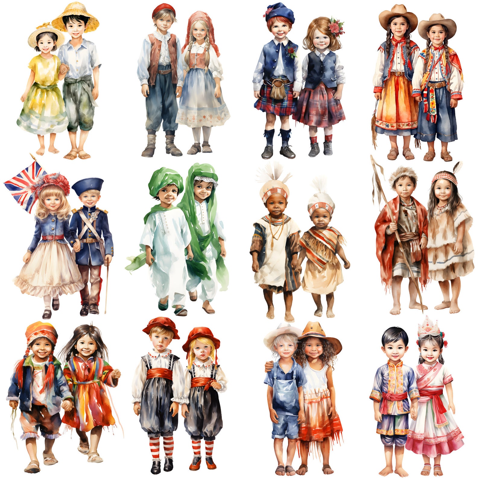 Kids of the World Watercolor Clipart Bundle, Children of the World ...