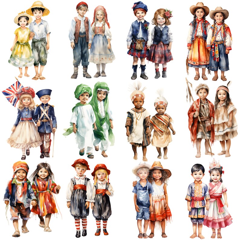 Kids of the World Watercolor Clipart Bundle, Children of the World ...