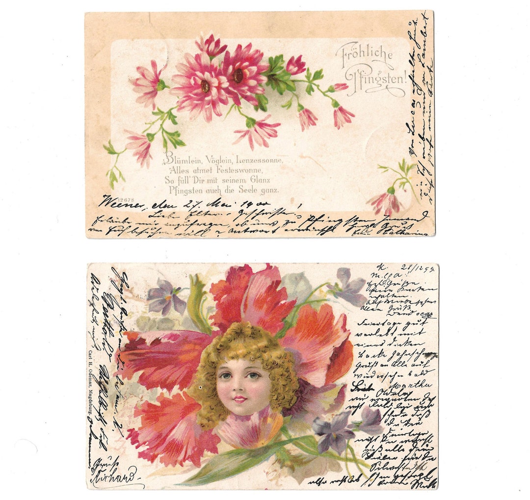 2 Vintage Cards 1899 and 1909 Artist Card Postcard Greeting Card ...