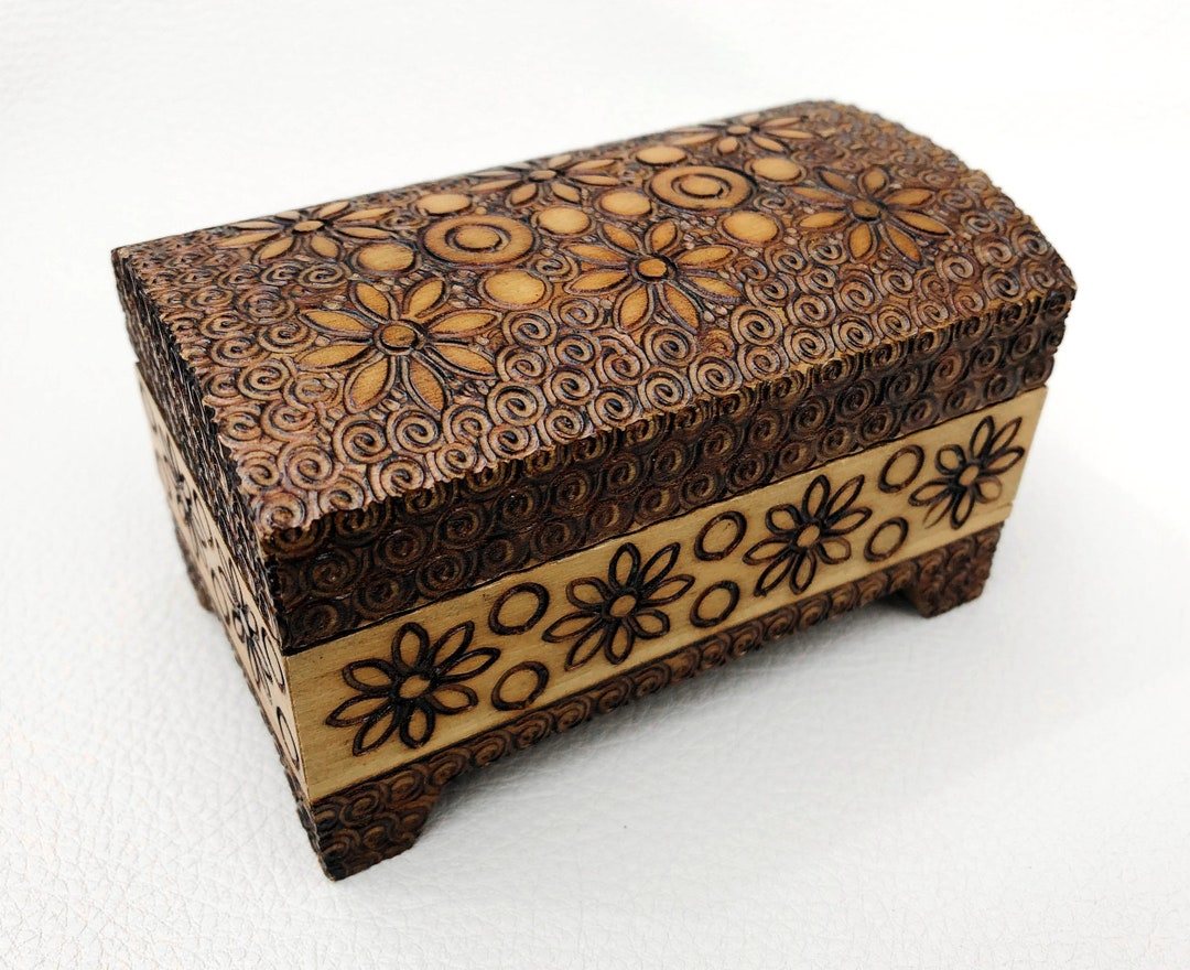 Small Wooden Box Pyrography Wooden Box Wooden Box Jewelry Box Crafts ...