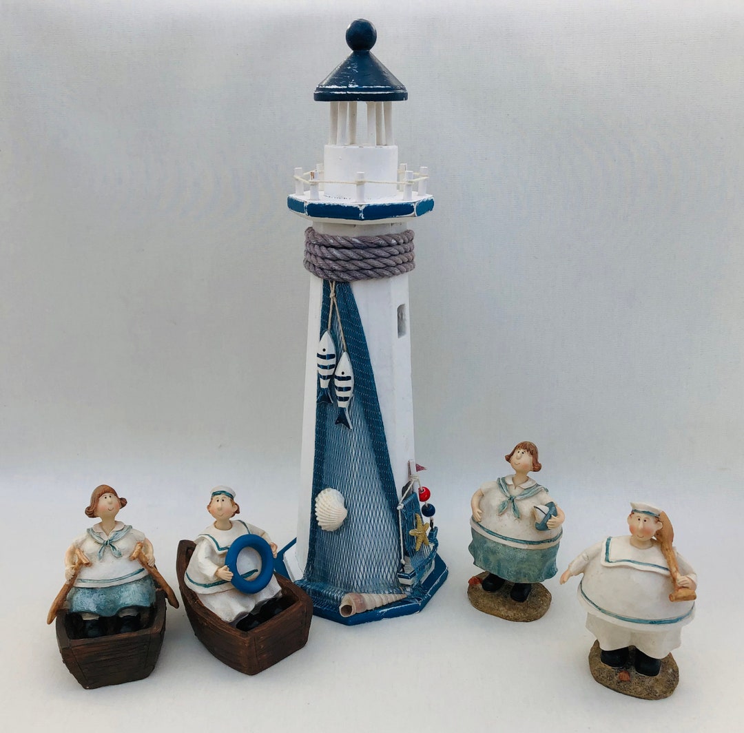 Beach Figures Resin Figures Sailor Lighthouse Rowing Boat Sailing Boat ...