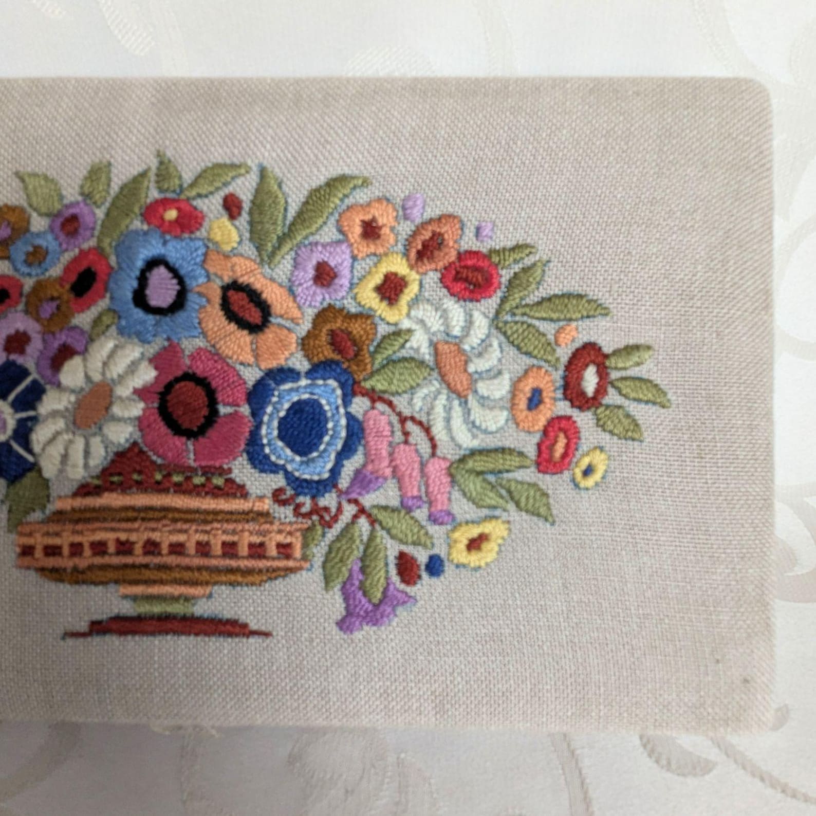 Cardboard Box Covered With Fabric, Floral Embroidery, Rectangular Box ...