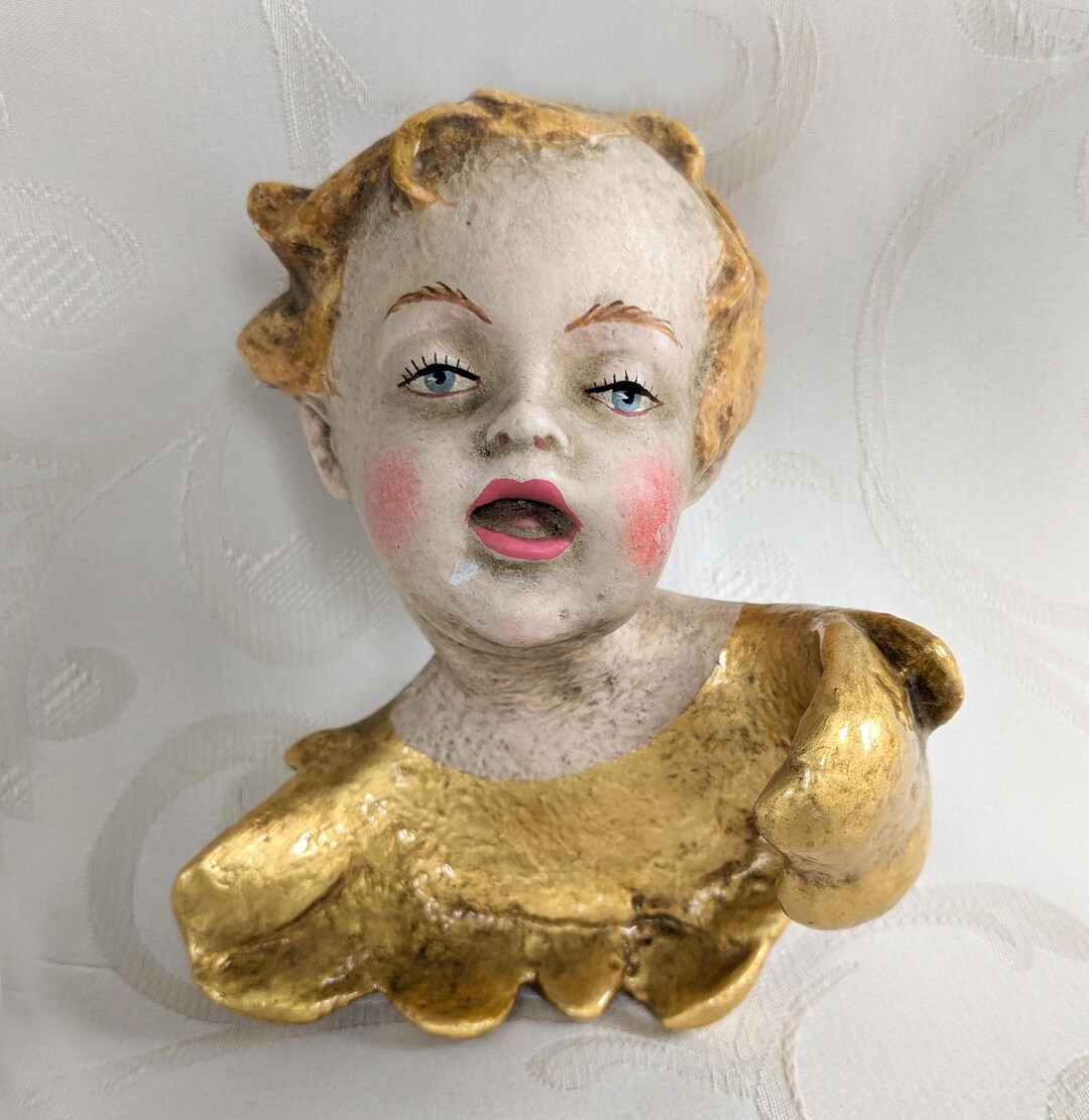 Angel Head With Wings Made of Plaster Putto Angel Head Plaster Figure ...