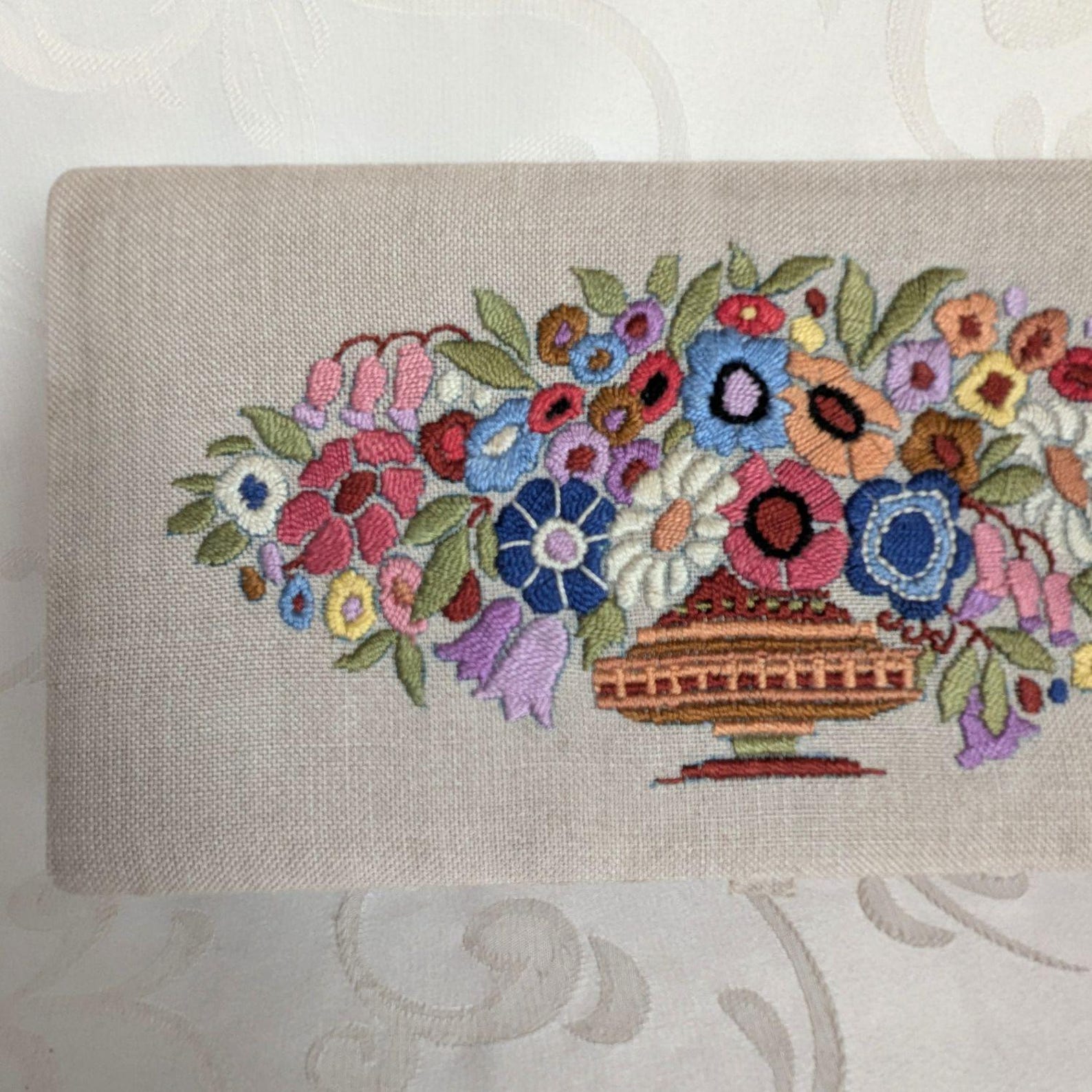 Cardboard Box Covered With Fabric, Floral Embroidery, Rectangular Box ...