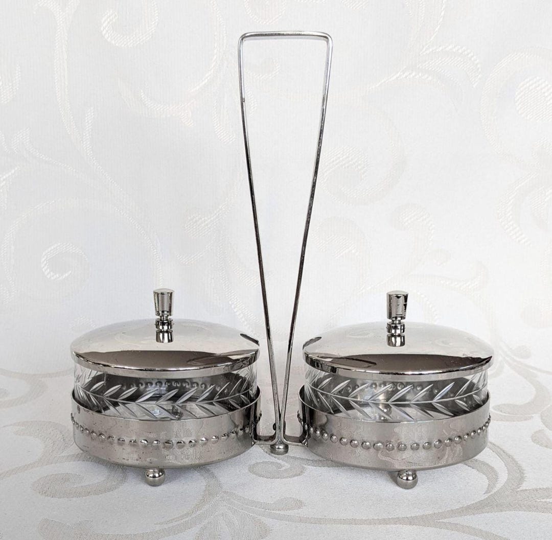 Vintage Glass Cruet Set With Metal Frame | 1950s/60s | Mid-century ...