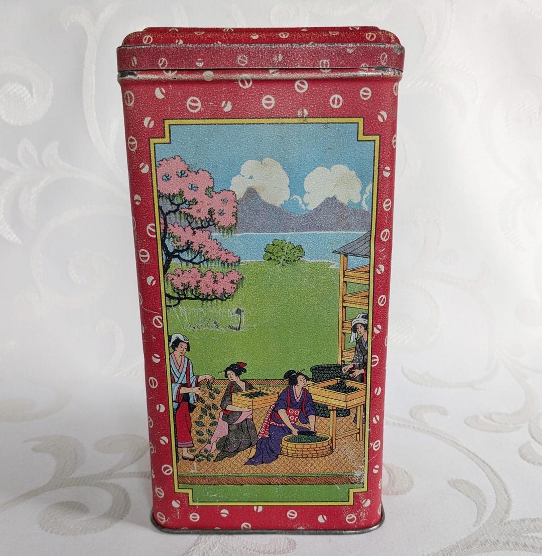 Tea Tin With Asian Motifs: Tea Collectors, Geisha, Butterflies - Etsy