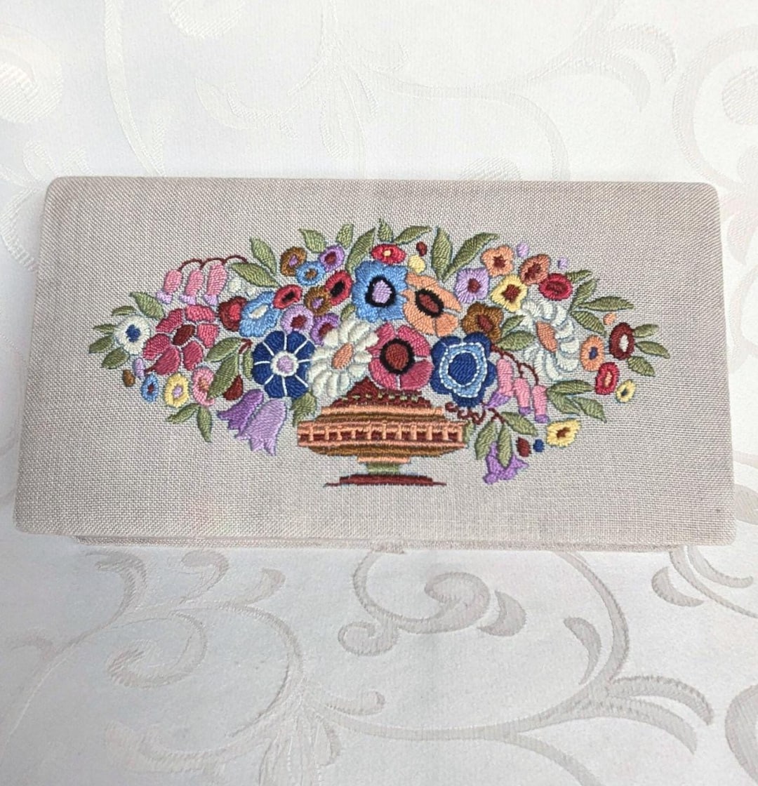 Cardboard Box Covered With Fabric, Floral Embroidery, Rectangular Box ...