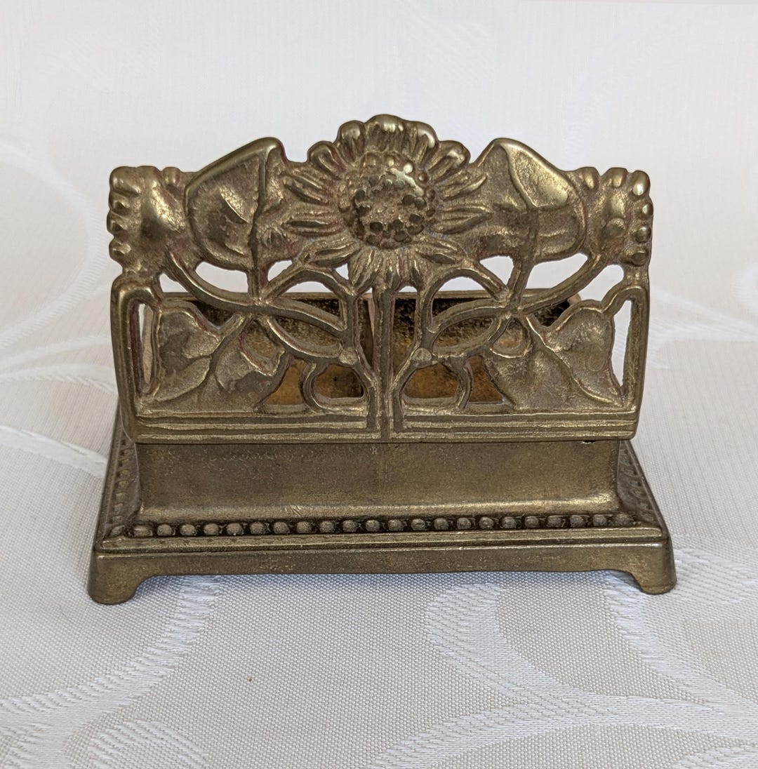 Antique Stamp Box, Brass Box, Stamp Storage, Desk, Desk Box, Sunflower ...