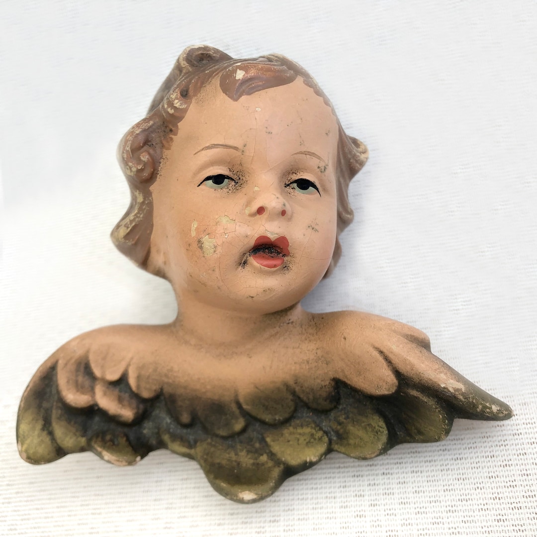 Antique Putto Angel Head Angel Head Wings Clay Potted Vintage Handmade ...