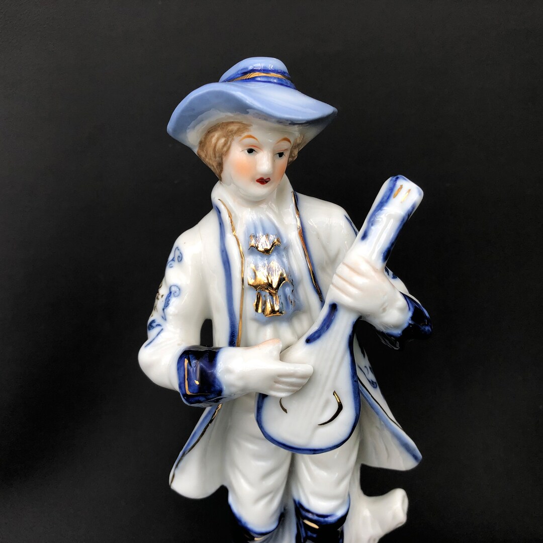 Porcelain Figure Lute Player Lute Blue White Rococo Musician - Etsy
