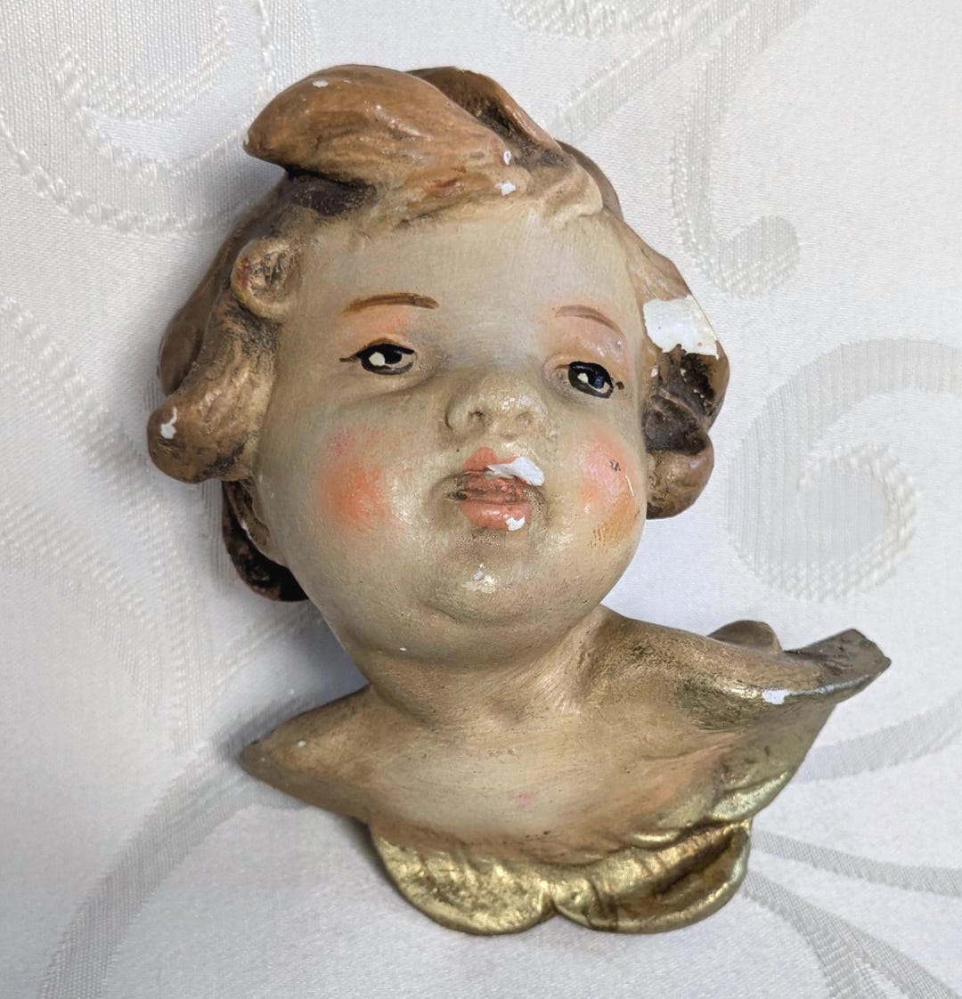 Antique Plaster Angel Head, Putto Angel Head, Angel Head Wings, Shabby ...