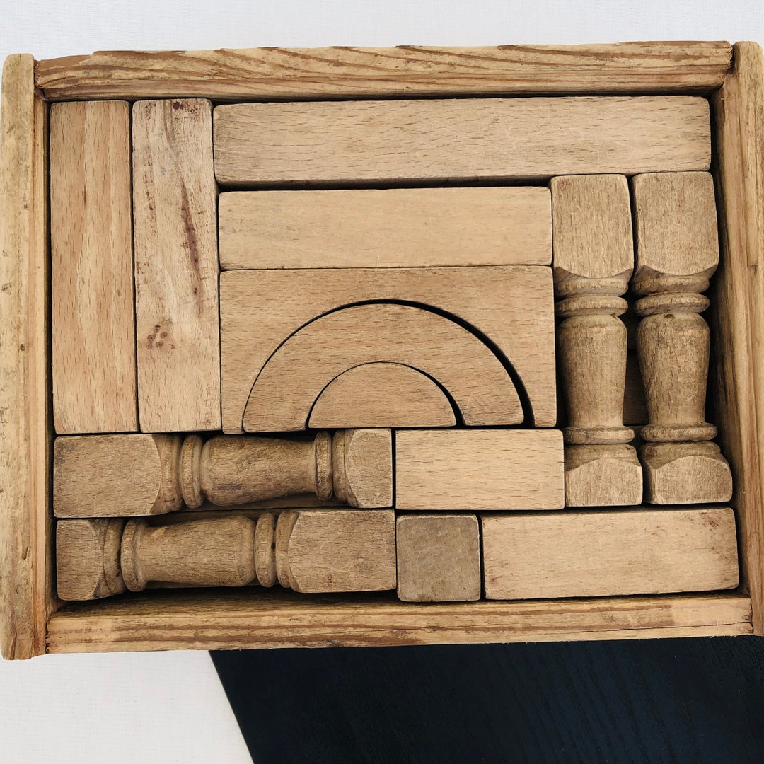 Wooden Building Kit Antique Wooden Blocks Wooden Toy Building Kit - Etsy