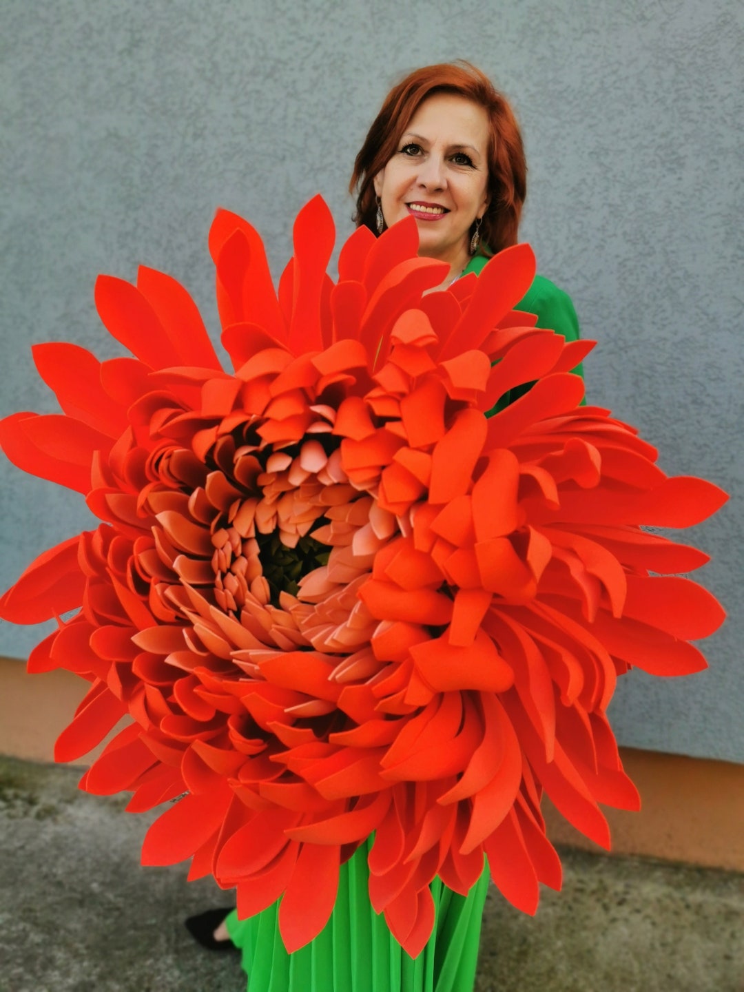 Large Orange Flower. Wedding Flowers Arch. Restaurant Decor. Huge Red ...