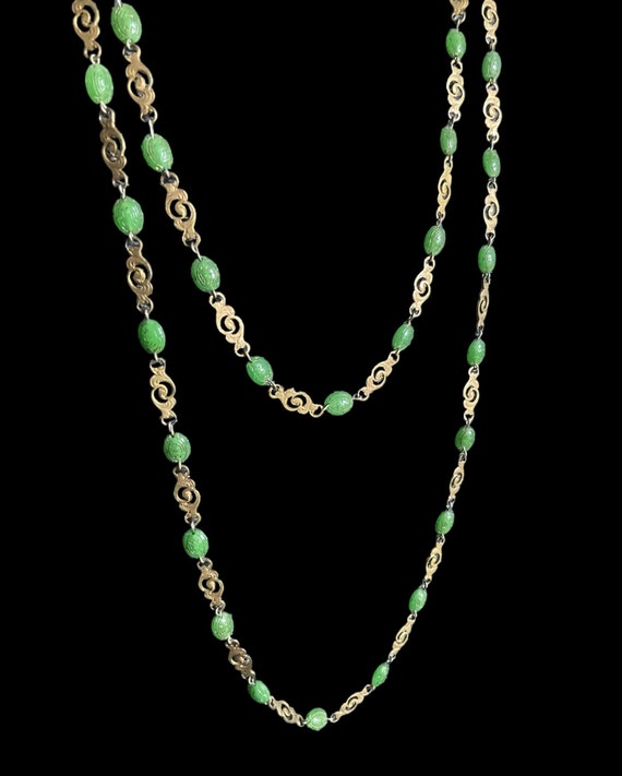 Art Deco Neiger Green Czech Moulded Glass & Brass Fil… - Gem