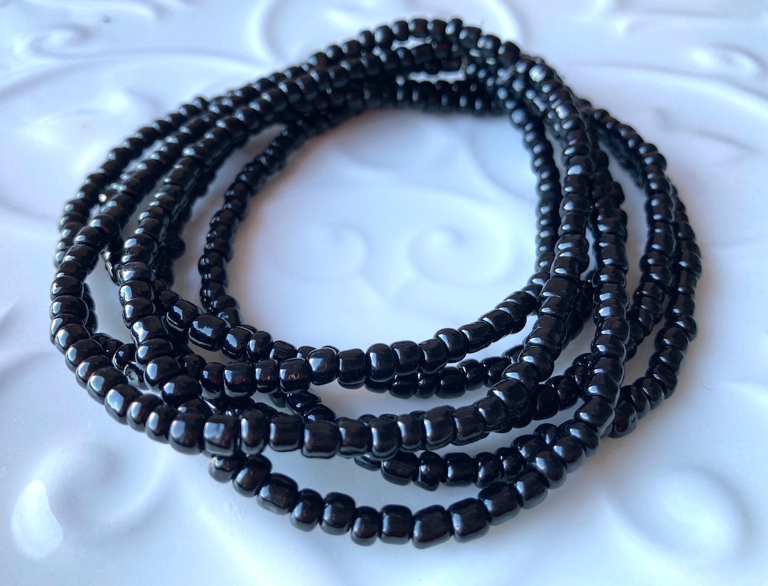 Black Seed Bead Anklet: Glossy Glass, Stretchy Boho Ankle Bracelet - Etsy