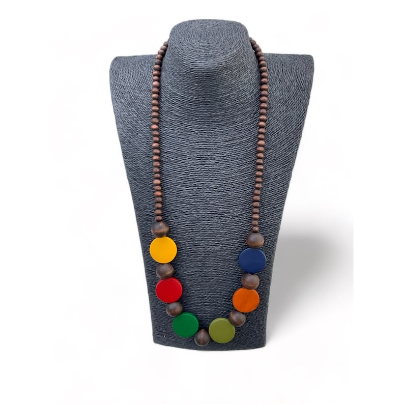 Patchwork Wooden Disc Necklace: 32" Boho Earth Tone Bead Necklace - Etsy