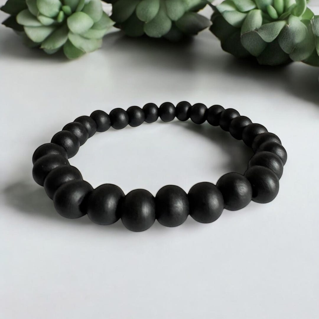 Handmade Black Wood Bead Bracelet: Stackable Stretch Bracelet - Etsy