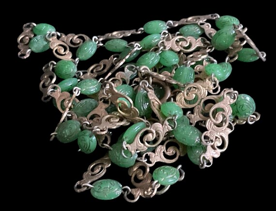 Art Deco Neiger Green Czech Moulded Glass & Brass Fil… - Gem