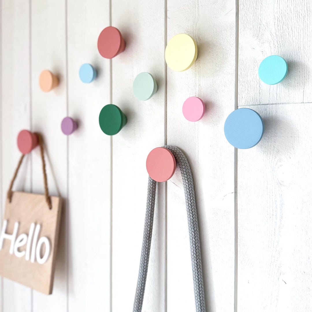 Round Colorful Wall Hooks for Kids Room - Round Knobs for Nursery, Kids ...