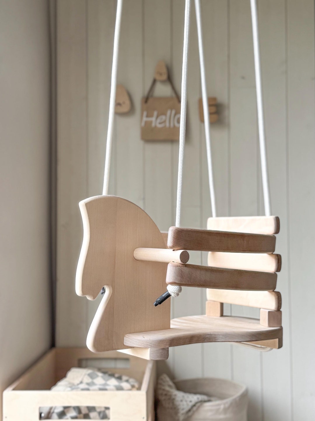 Wooden Horse Baby Swing | Personalized Wooden Handmade Swing, Baby Swing With Bucket Seat ...