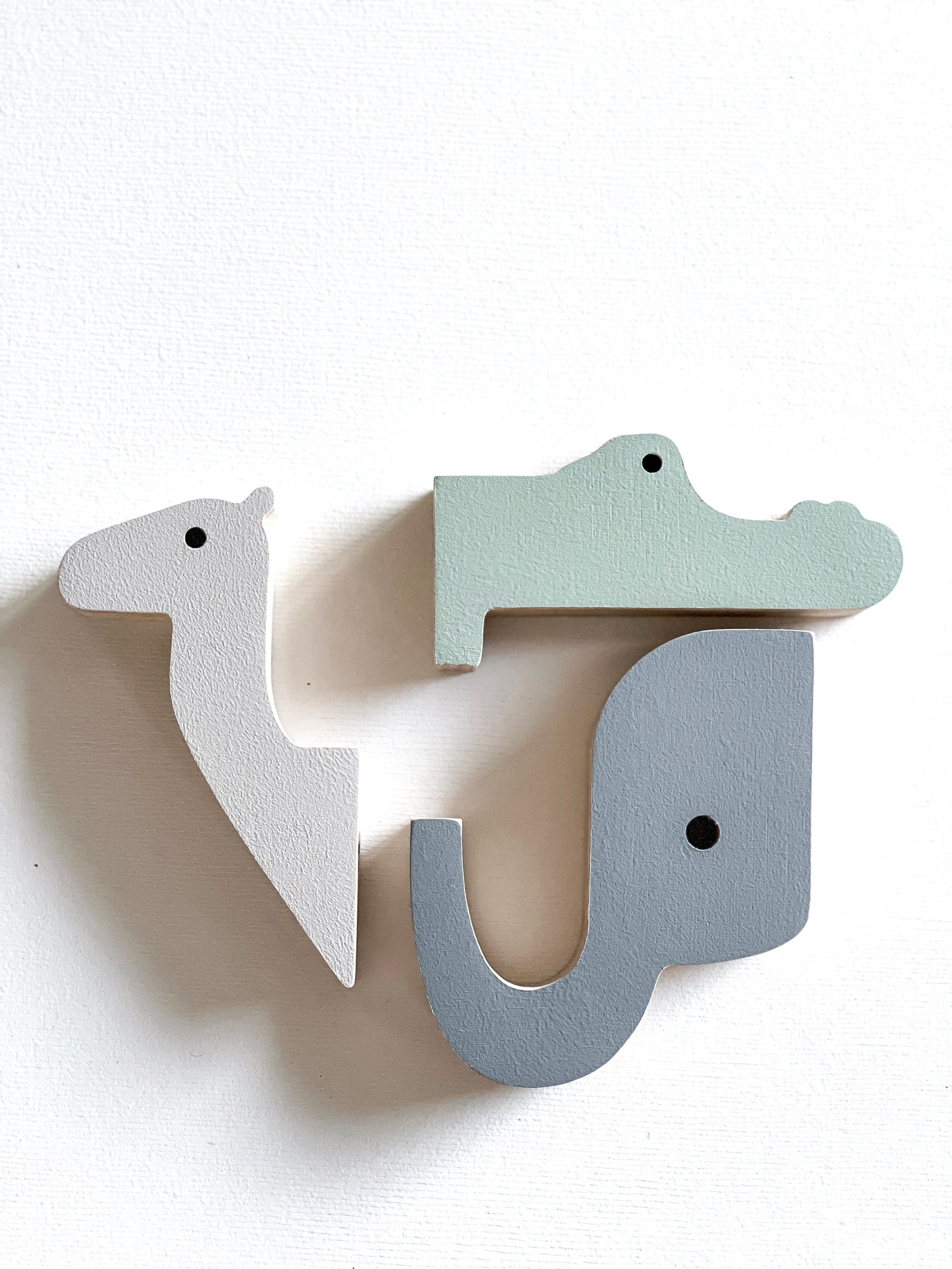 Wooden Animal Wall Hooks Set of Three Animal Shaped Hooks - Etsy
