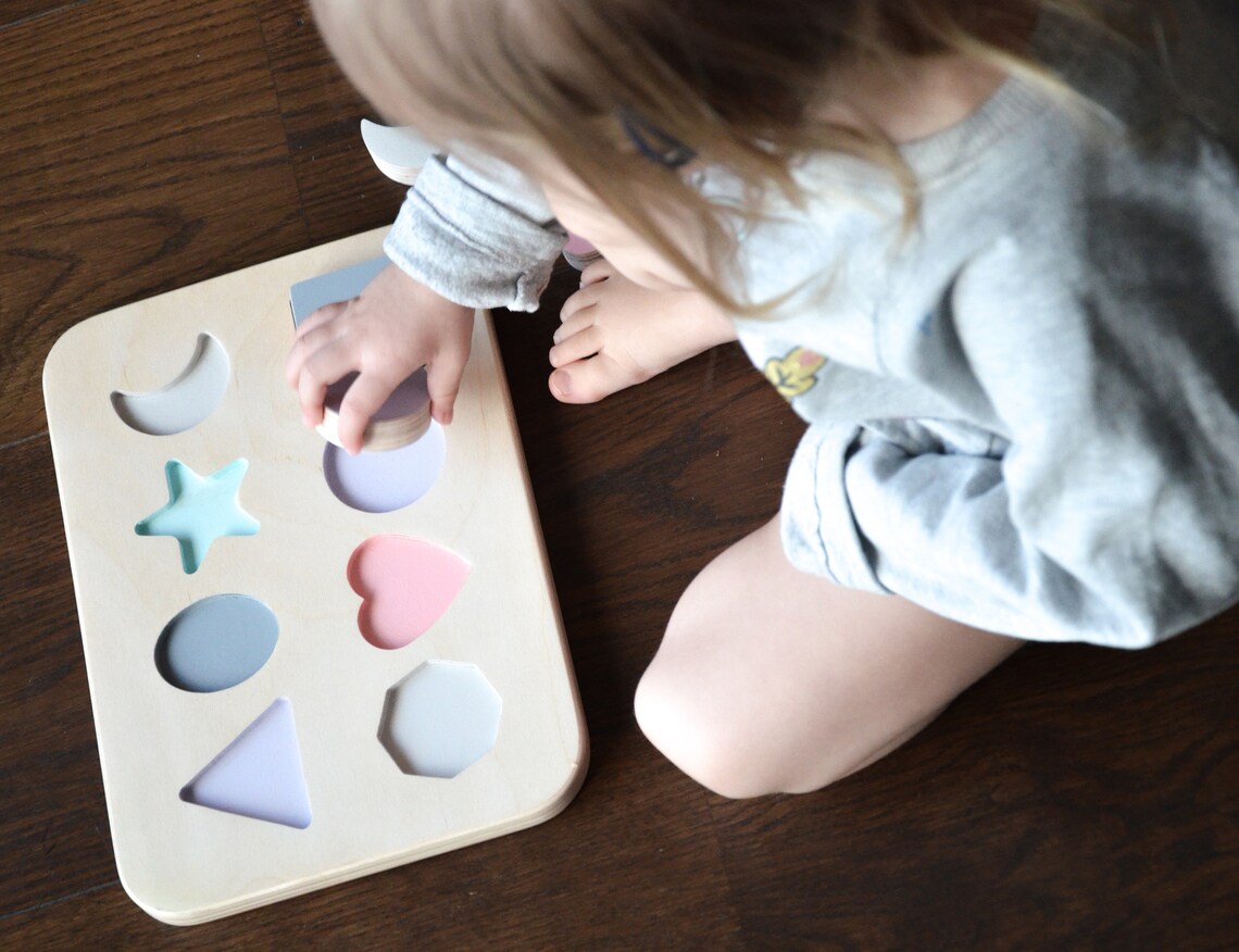 Shapes Puzzle Toddler Busy Toy. Wooden Sensory Toy - Etsy