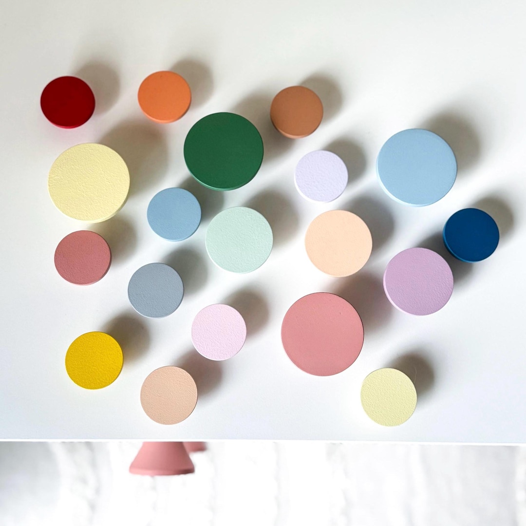 Colorful Kids Room Knobs - Nursery Round Drawer Knobs, Wooden Cabinet Handles, Colorful ...