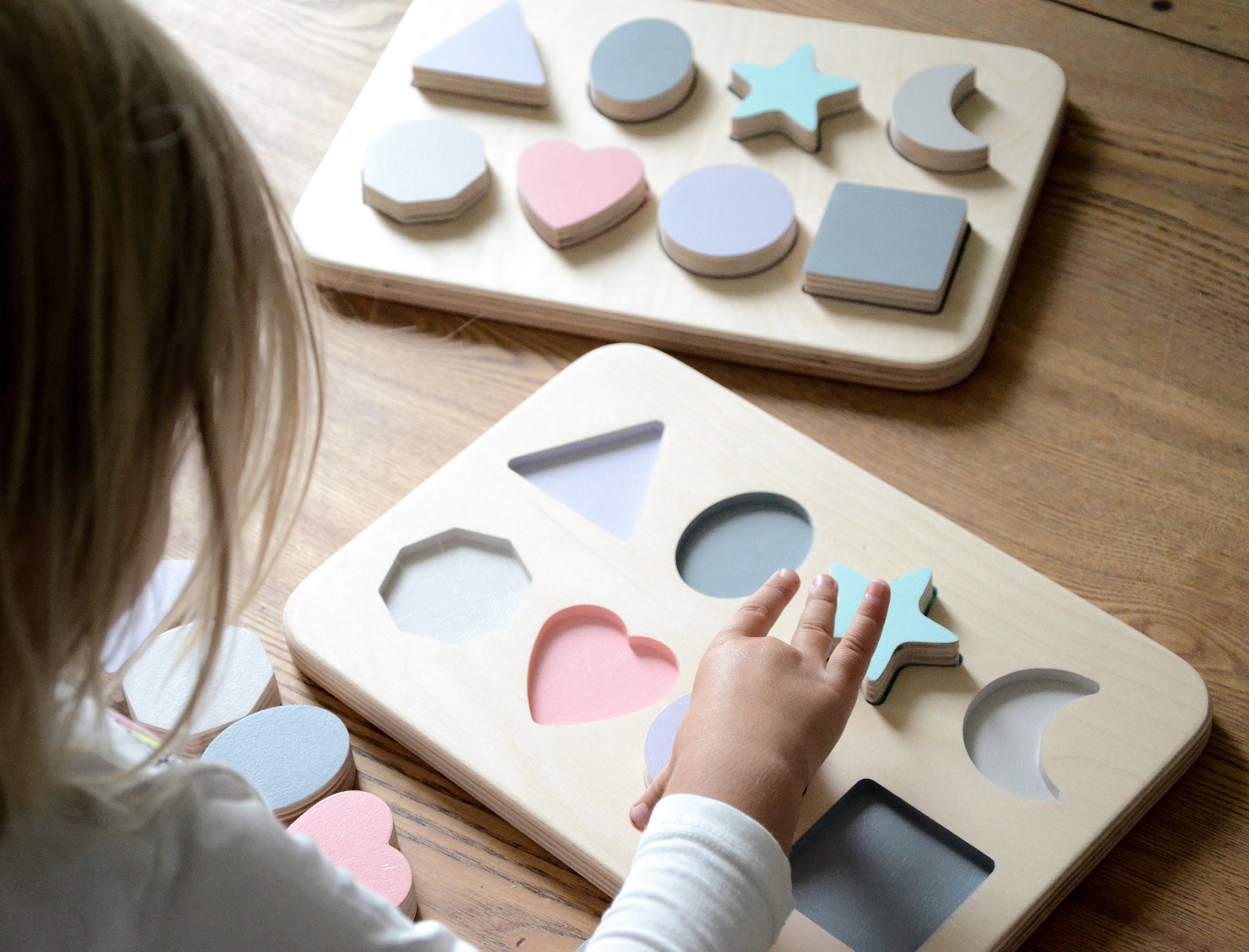 Shapes Puzzle - Toddler Busy Toy. Wooden Sensory Toy, Geometric Shapes ...
