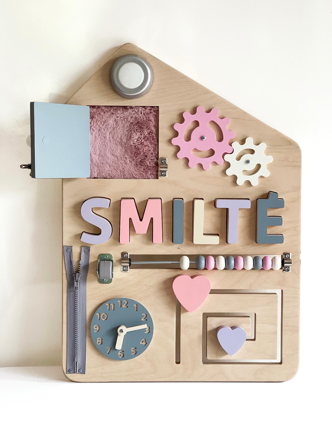 Personalized Montessori Busy Board - Wooden Sensory Activity Board for ...