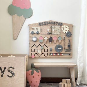 Toddler Busy Board - Ice Cream Themed Sensory Activity Board - 1st ...