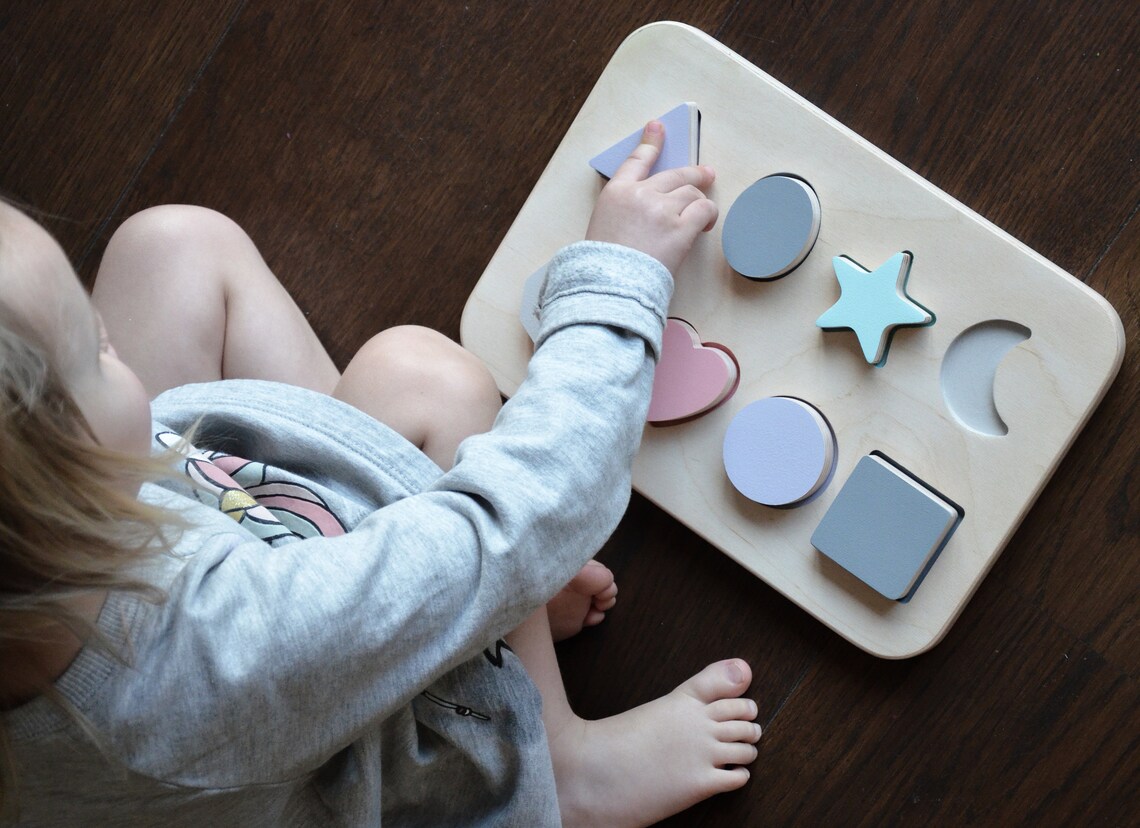 Shapes Puzzle Toddler Busy Toy. Wooden Sensory Toy - Etsy