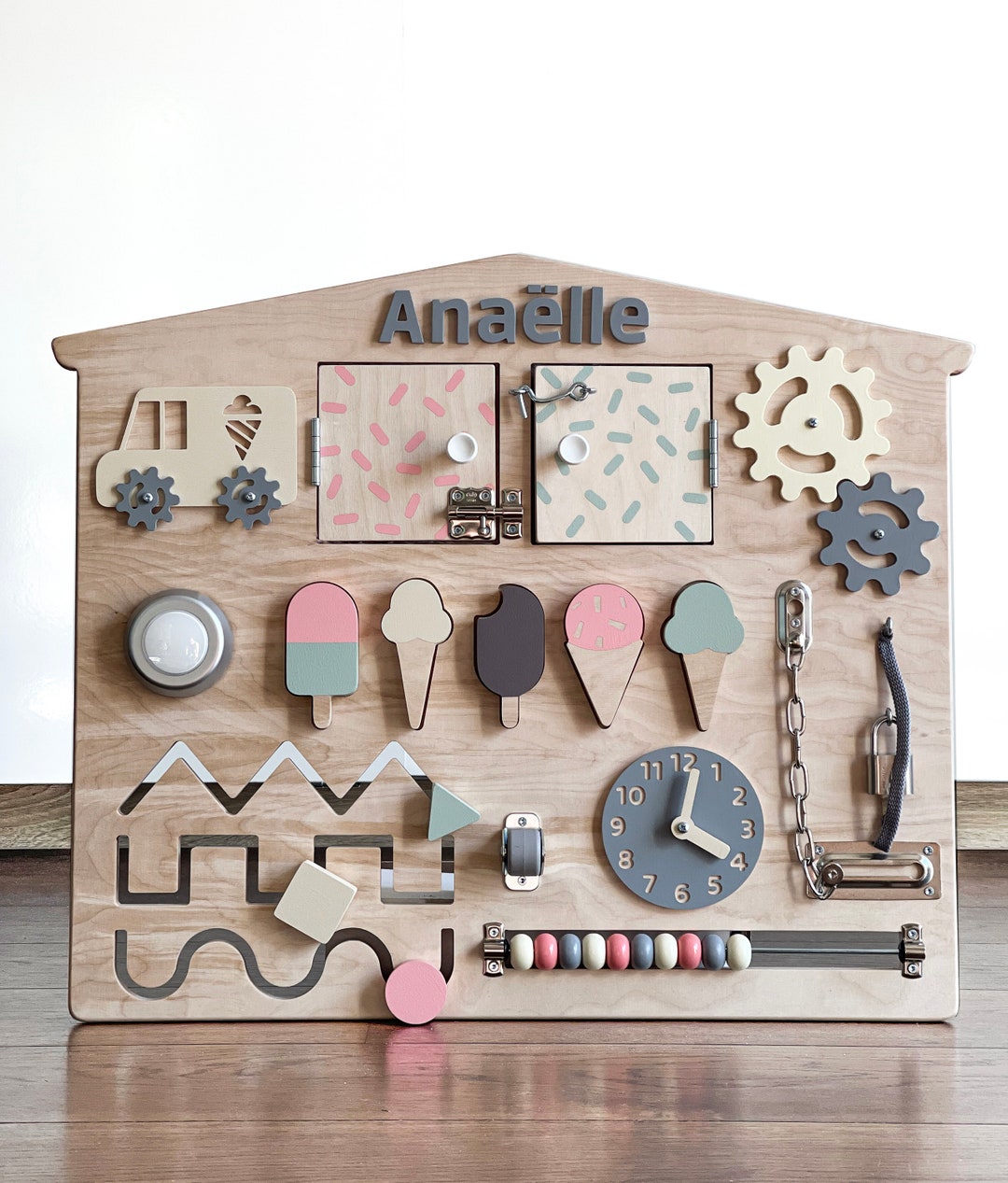 Toddler Busy Board - Ice Cream Themed Sensory Activity Board - 1st ...