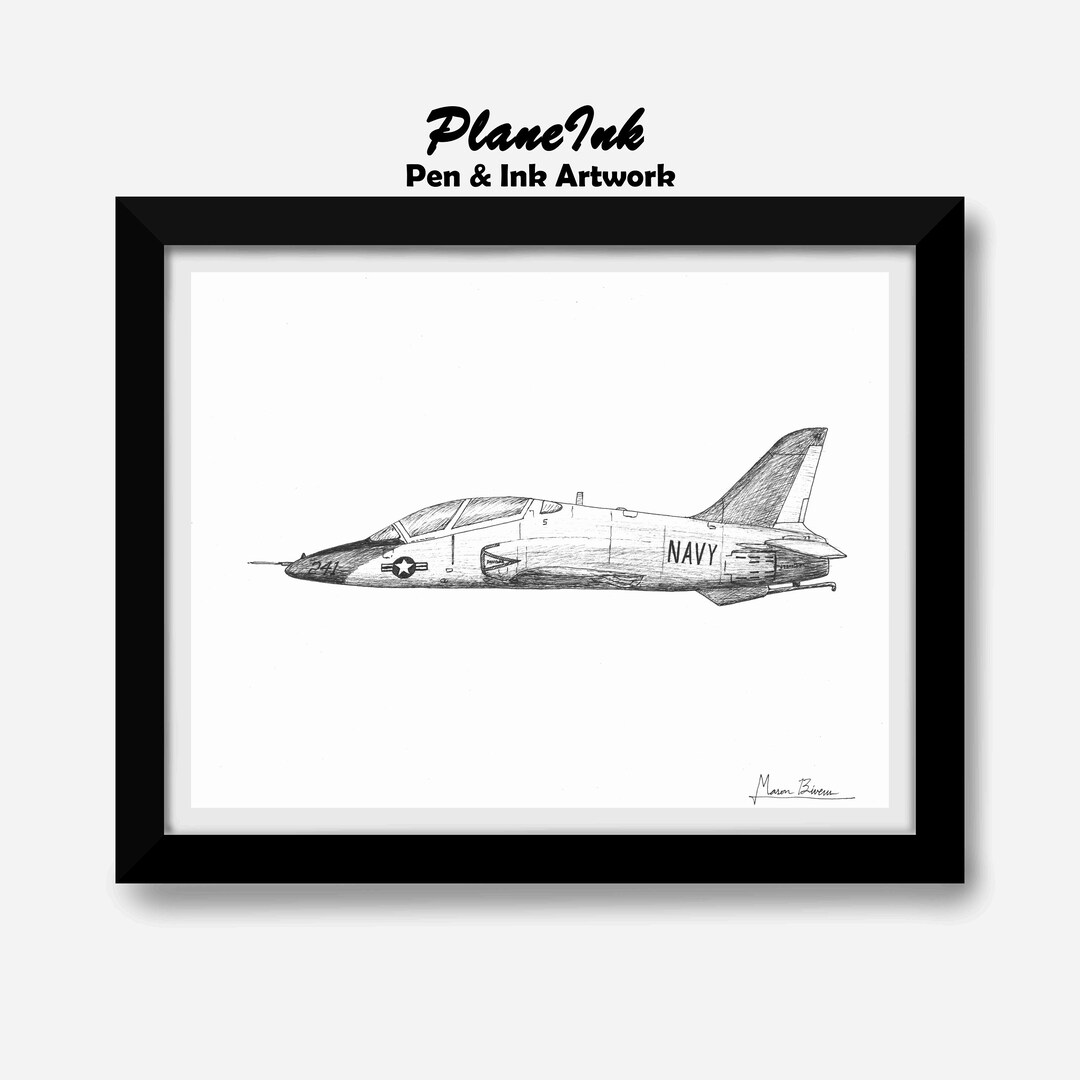 T-45 Print 8.5 X 11, T-45 Goshawk, Pen and Ink Drawing, Jet Art, Navy ...