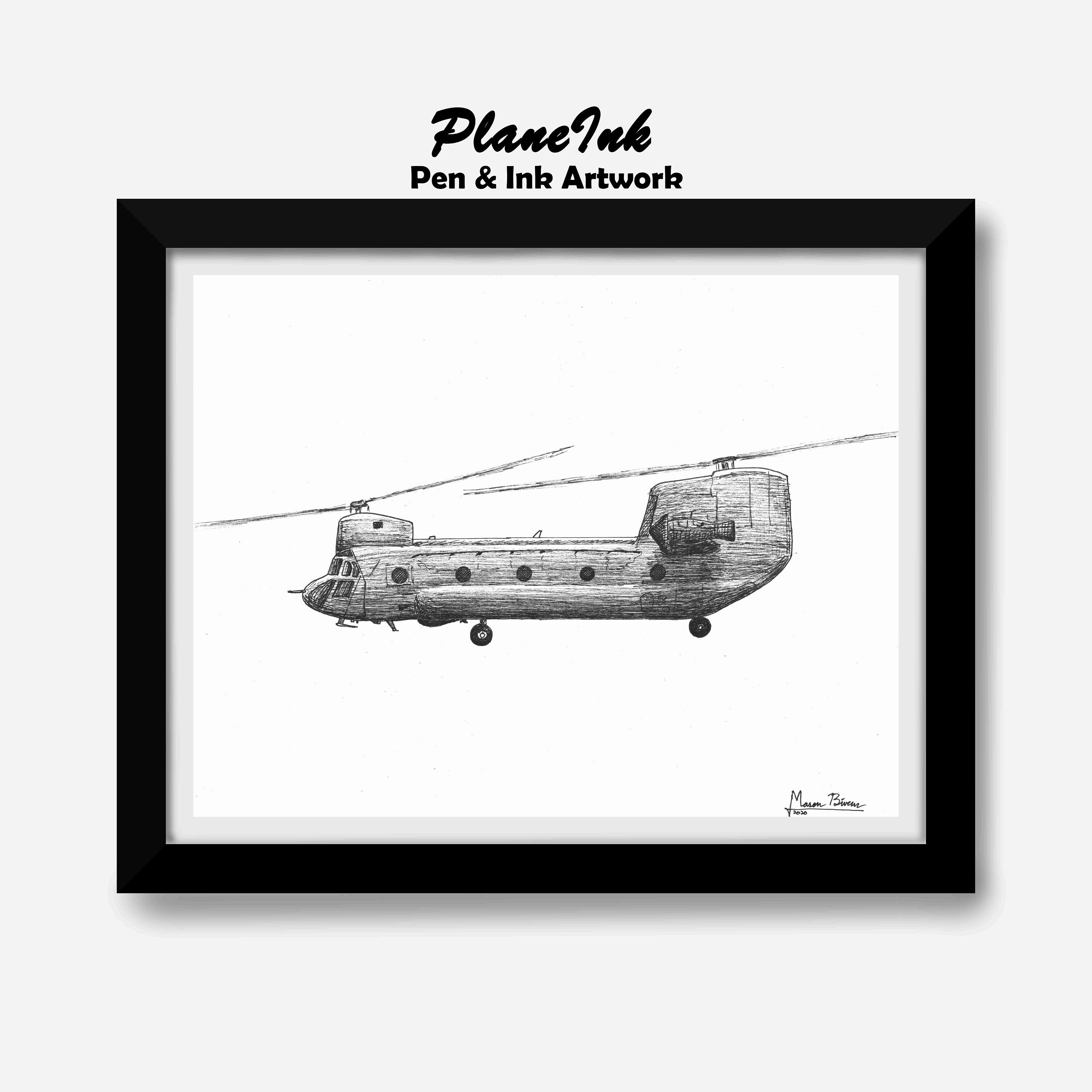 Chinook Print 8.5 X 11, CH-47, Pen and Ink Drawing, Army Art ...