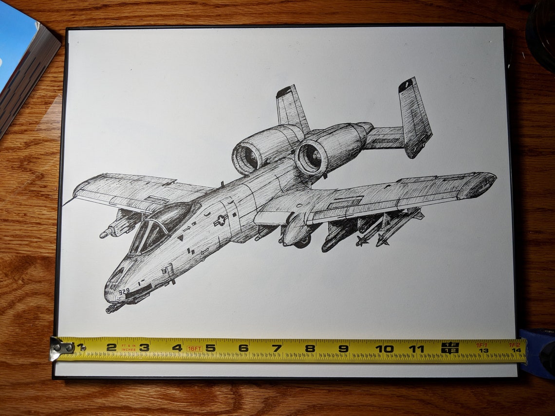 Airplane Print, Aircraft Art, 11x14, Pen and Ink Drawing, A-10 Warthog ...