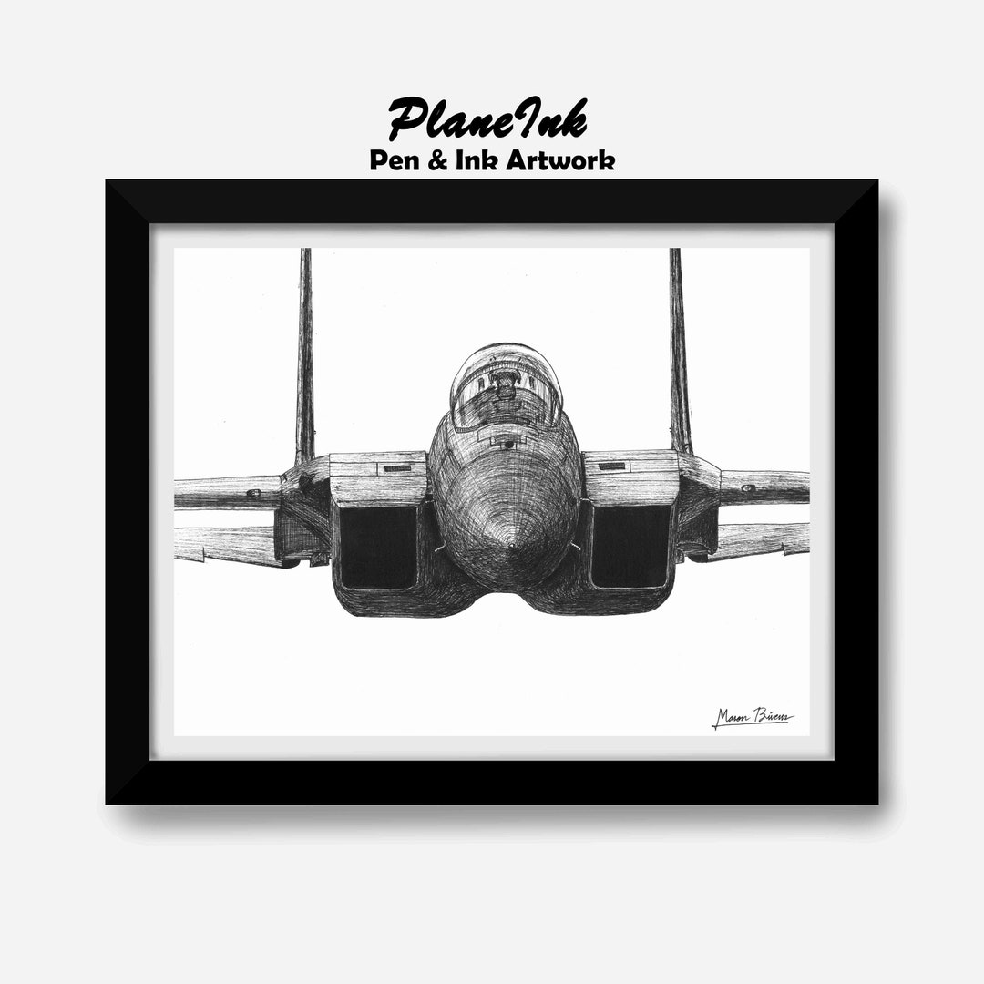 Airplane Print, Airplane Download, Pen and Ink Drawing, USAF, F-15E ...