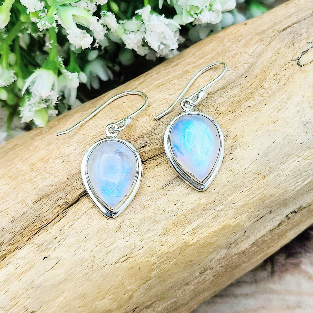 Moonstone Earrings, Inverted Teardrop Shape With Double Bezel, in ...
