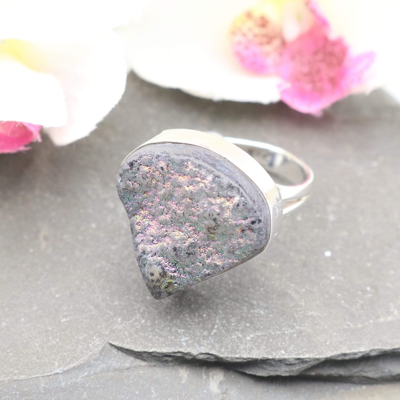 Druzy Quartz Ring Triangle Size P Sterling Silver - Etsy