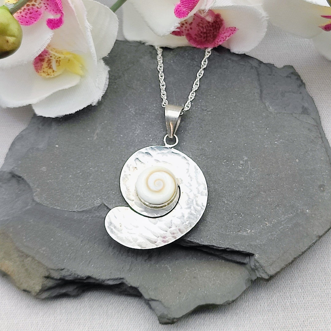 Shiva Eye Shell Pendant, Hammered Spiral Design in Sterling Silver - Etsy