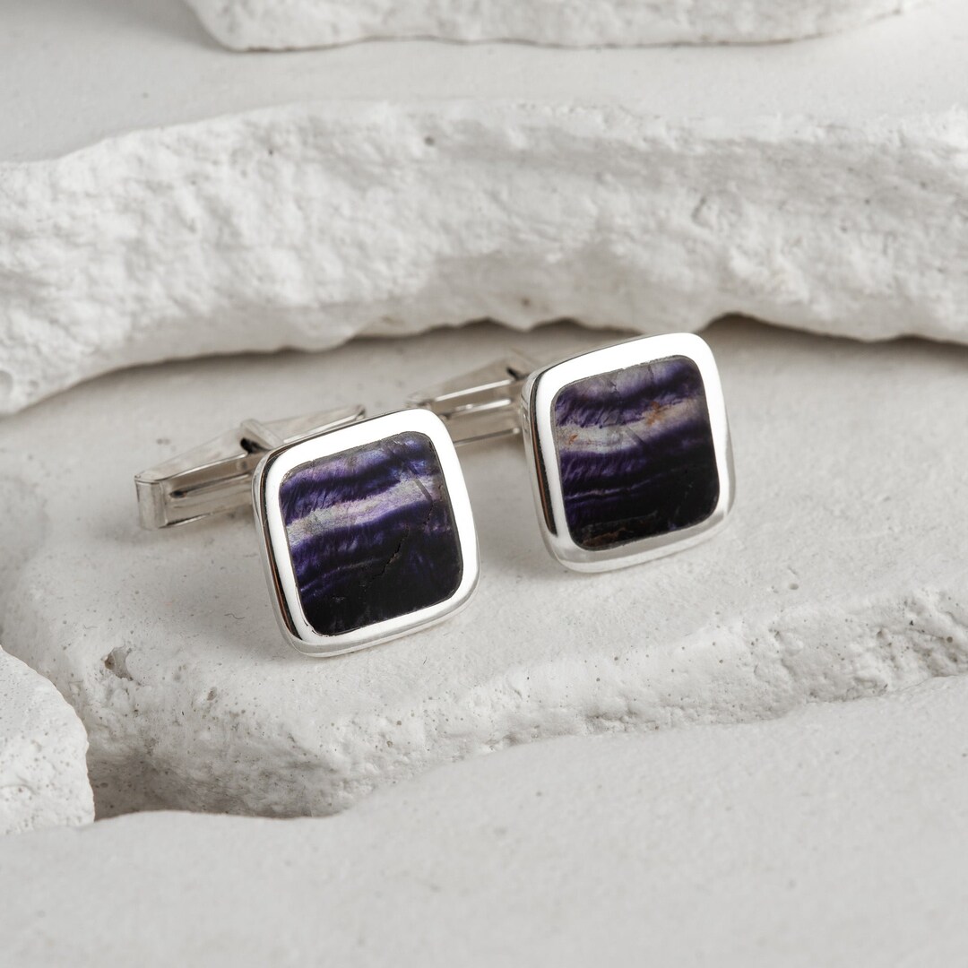 Blue John Cufflinks | British Gemstone| Sterling Silver - Etsy UK