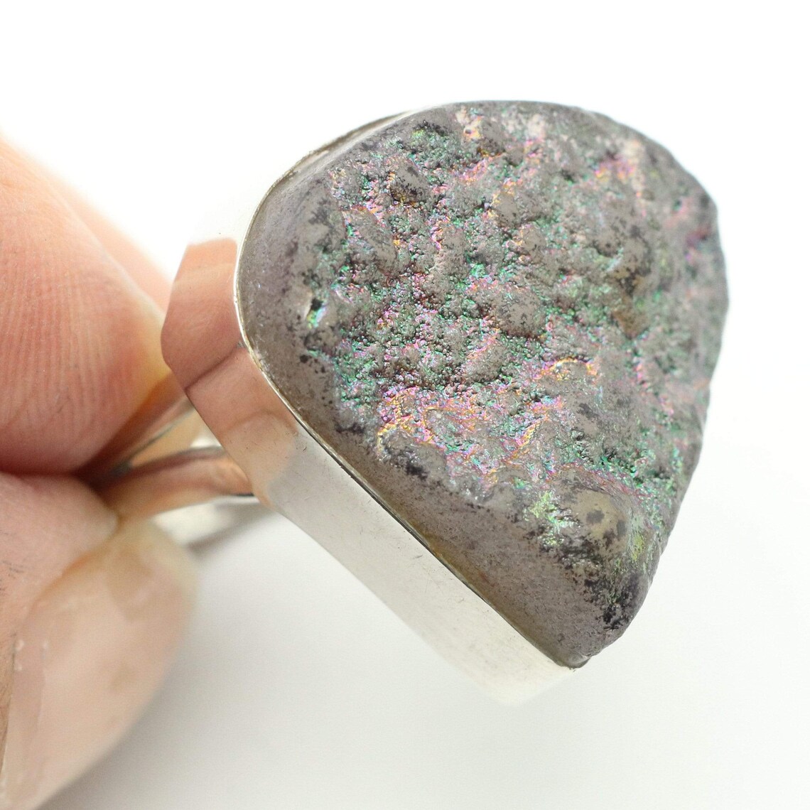 Druzy Quartz Ring Triangle Size P Sterling Silver | Etsy