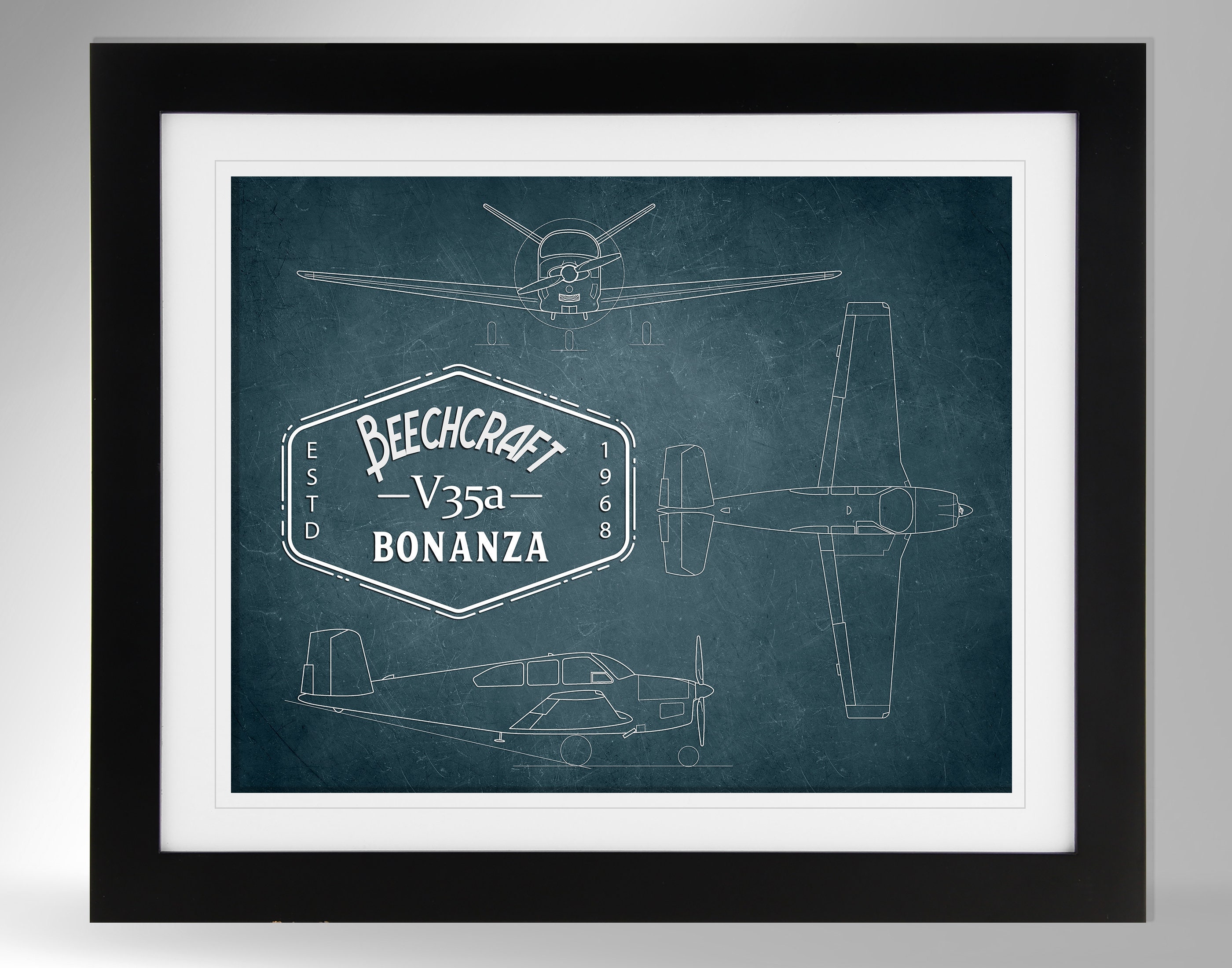 Beechcraft Bonanza V35A Airplane Print With Label - Multiple Options ...