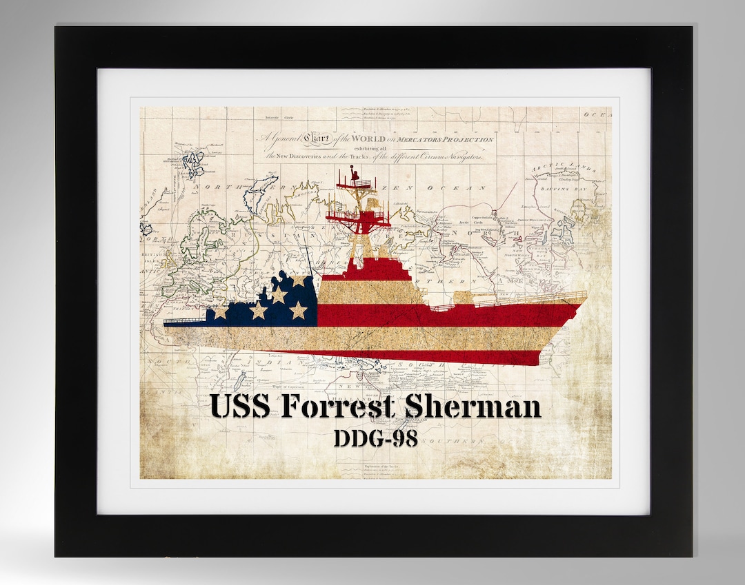 USS Forrest Sherman Guided Missile Destroyer Silhouette Print Wall Art ...