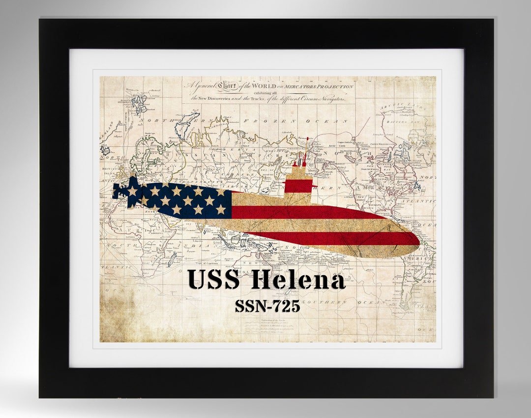 USS Helena Nuclear Attack Submarine Map and Flag Silhouette Print Wall ...