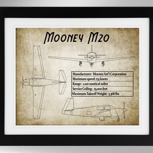 Mooney M20 Airplane Specifications Print - Multiple Options (#529 ...